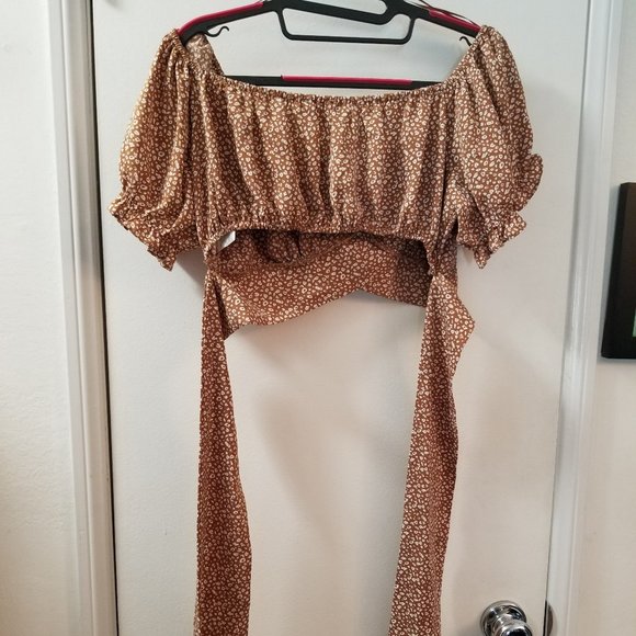 HYFVE | Tops | Off The Shoulder Puff Sleeve Cros Front Hem Tie Back ...
